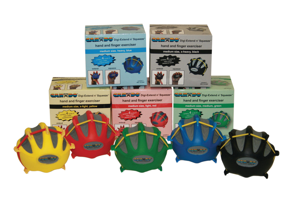 CanDo® Digi-Extend n' Squeeze® Hand Exercisers - Set of 5 Strengths ...